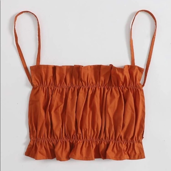 Tops | Ruffle Trim Ruched Back Backless Top In Rust | Poshmark